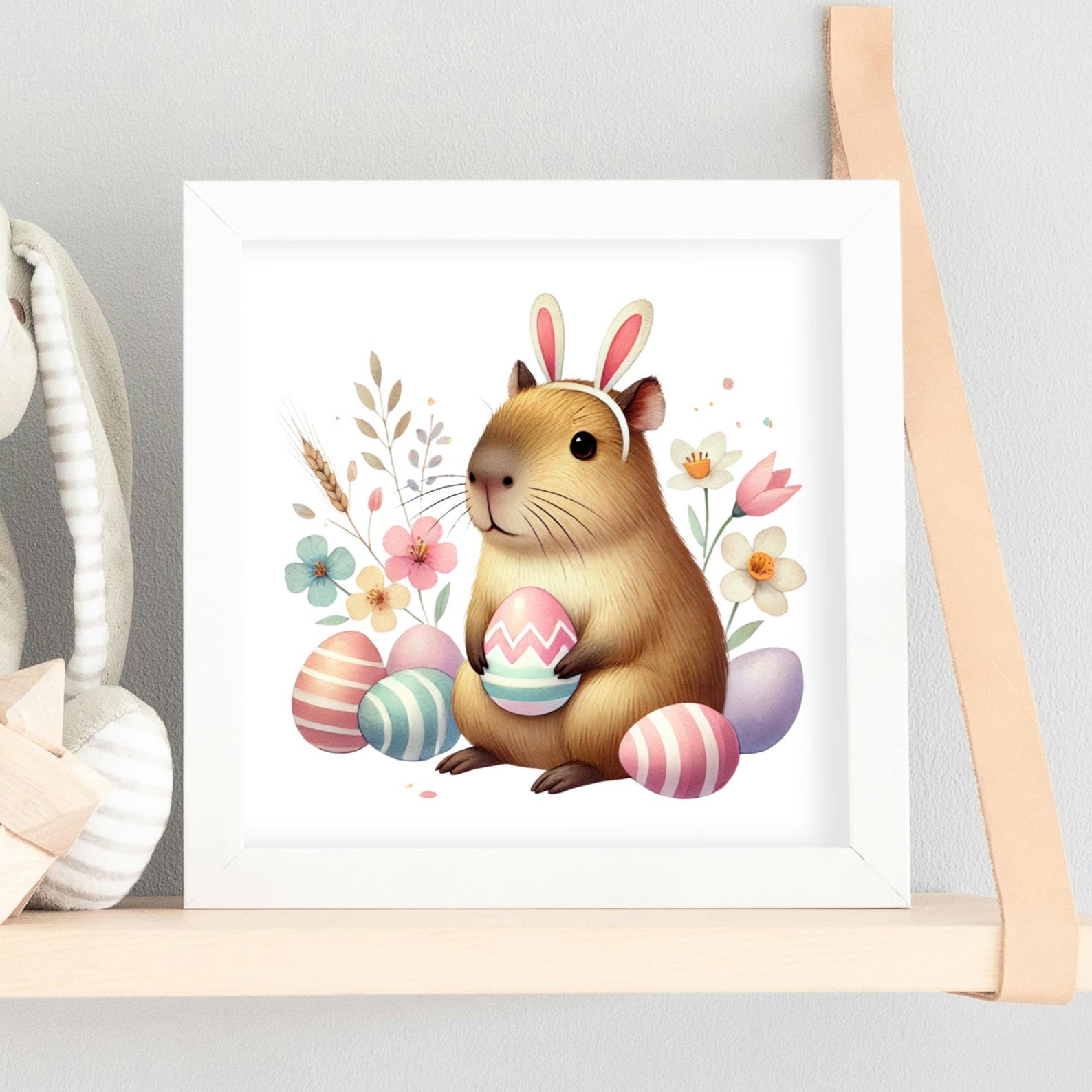 Kawaii Capybara Easter Clipart, Watercolor Capybara With Bunny Ears PNG ...