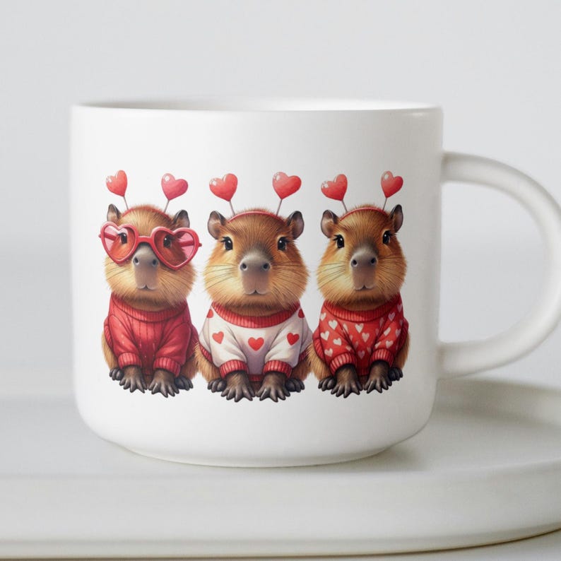 Cute Capybara Valentine's Day Clipart, Printable Funny Capybaras With ...