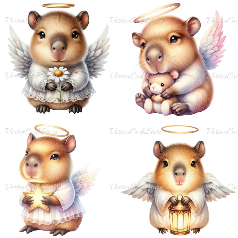 Watercolor Capybara Angel Clipart Bundle Printable Animal Angel PNG ...