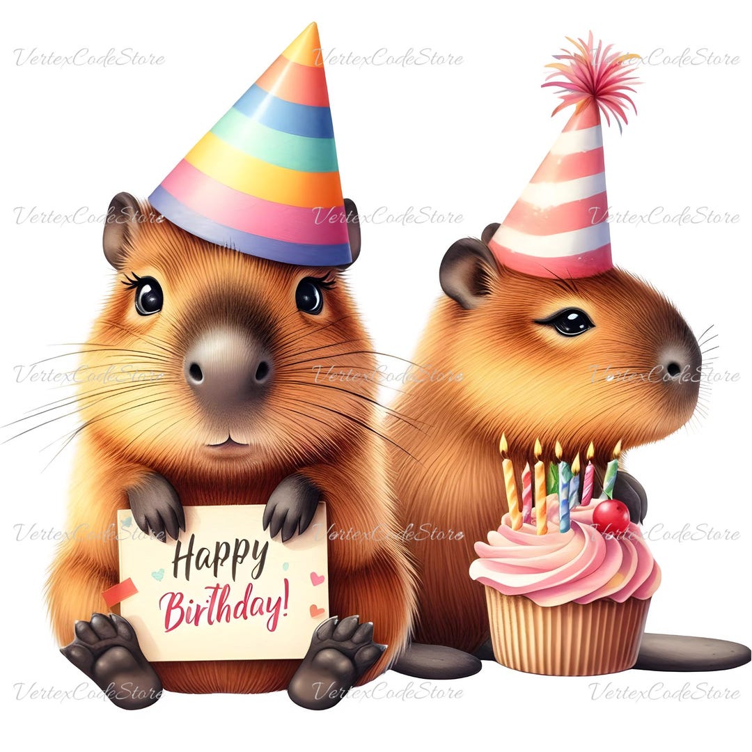 Transparent Happy Birthday Capybara Clip Art, Watercolor Capy Image ...