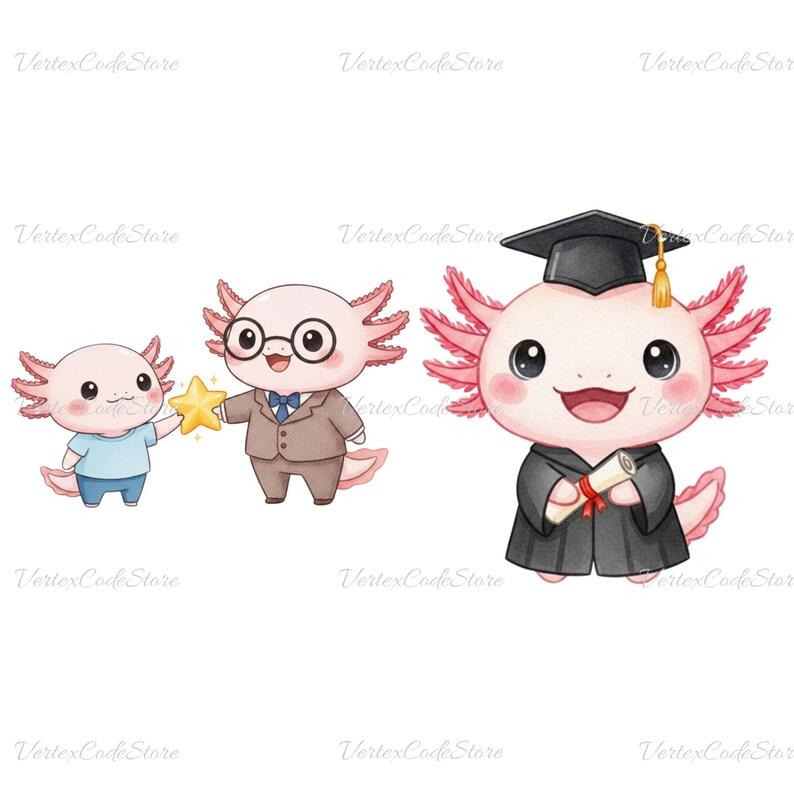 Kawaii Axolotl School Clipart, Back to School Axolotl PNG, Watercolor ...
