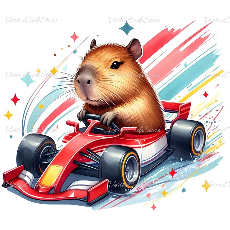 Capybara F1 Clipart Bundle Watercolor Capybara Boy Racer 5 PNG Images ...