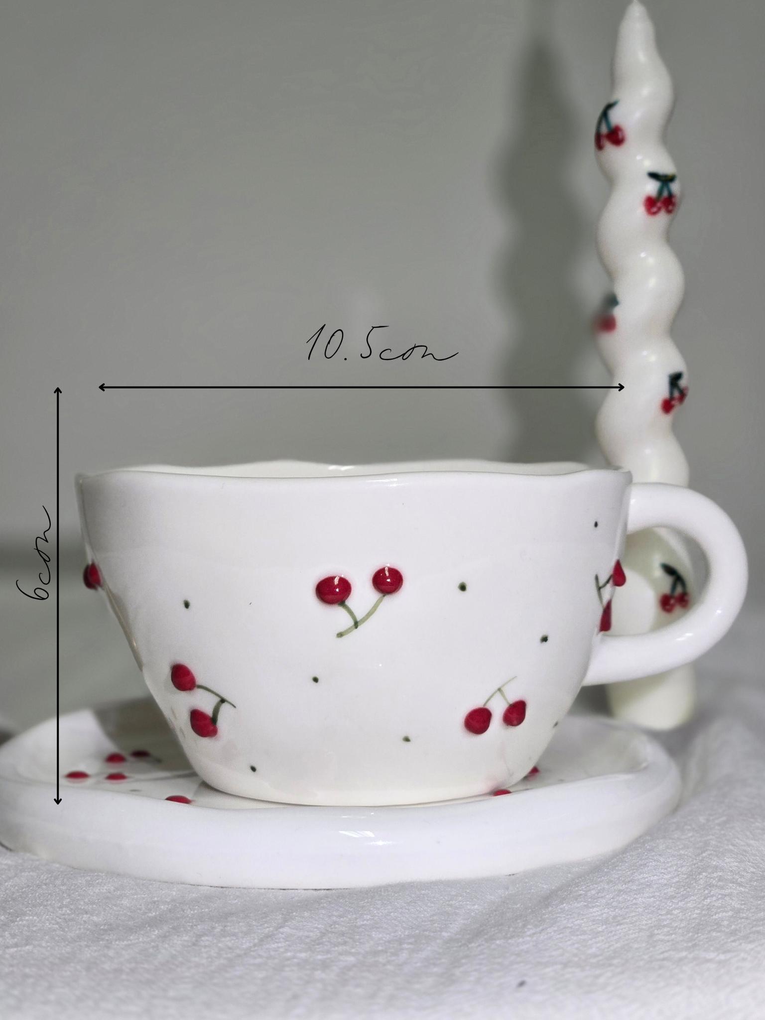 Hand Made 3D Cherry Tea Cup With a Sauser | Ceramic Coffee Cup and ...