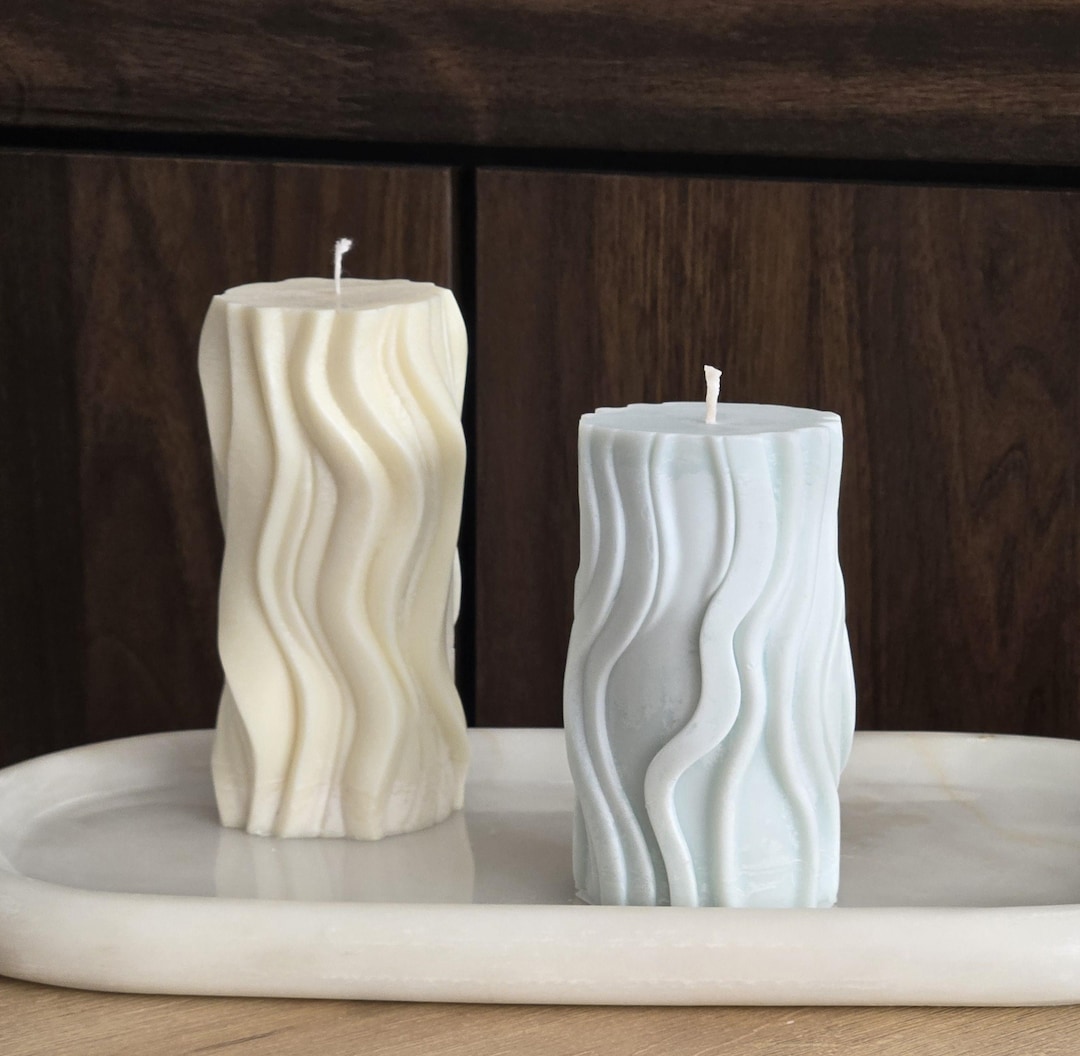 Wavy Sculptured Pillar Candle | Handmade Decorative Candle | Swirl ...