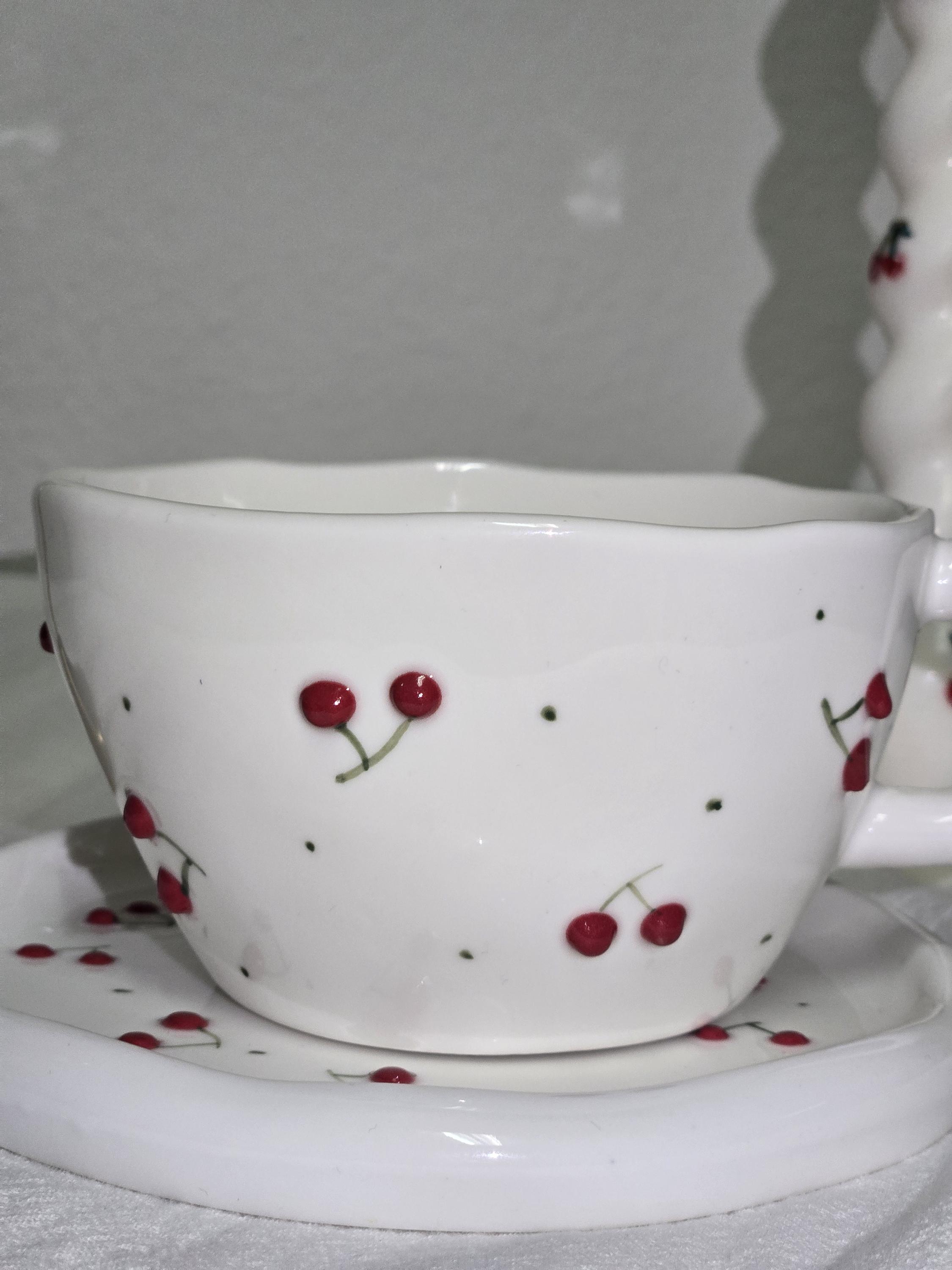 Hand Made 3D Cherry Tea Cup With a Sauser | Ceramic Coffee Cup and ...