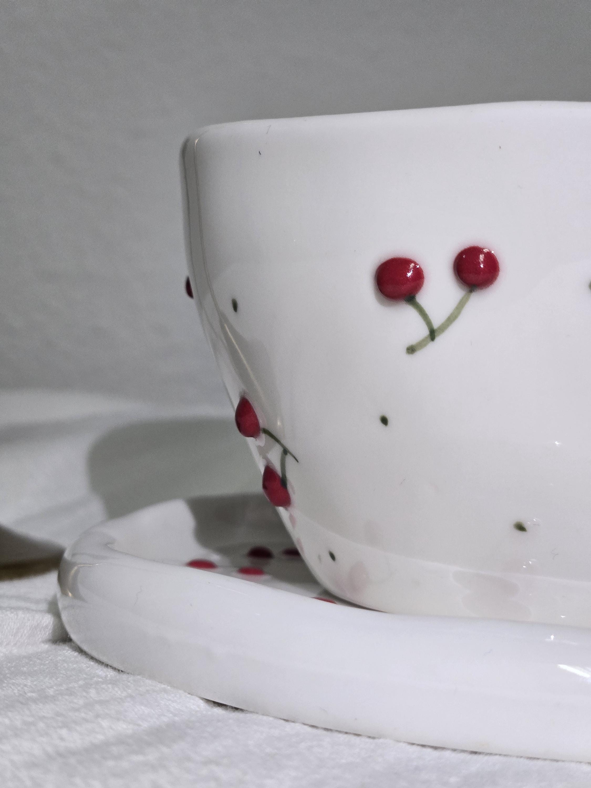 Hand Made 3D Cherry Tea Cup With a Sauser | Ceramic Coffee Cup and ...