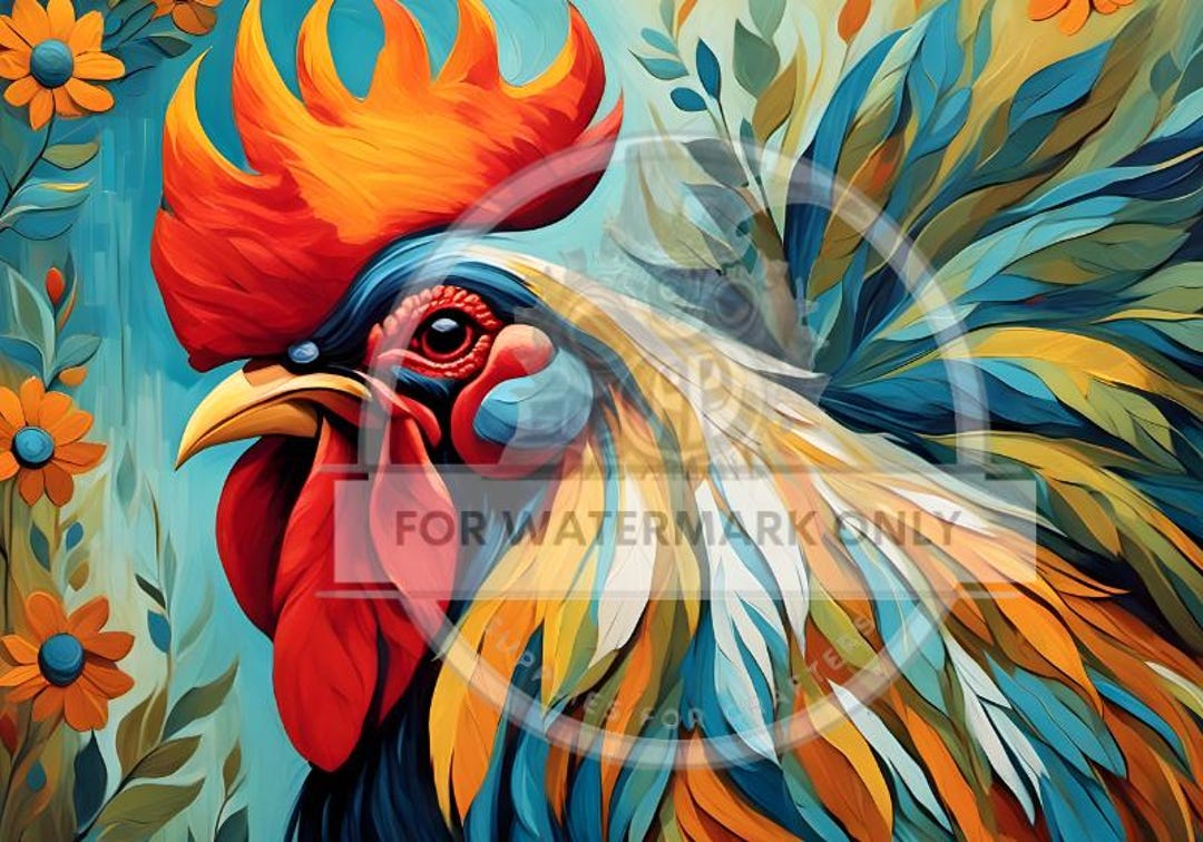Digital Download Technicolor Rooster - Etsy