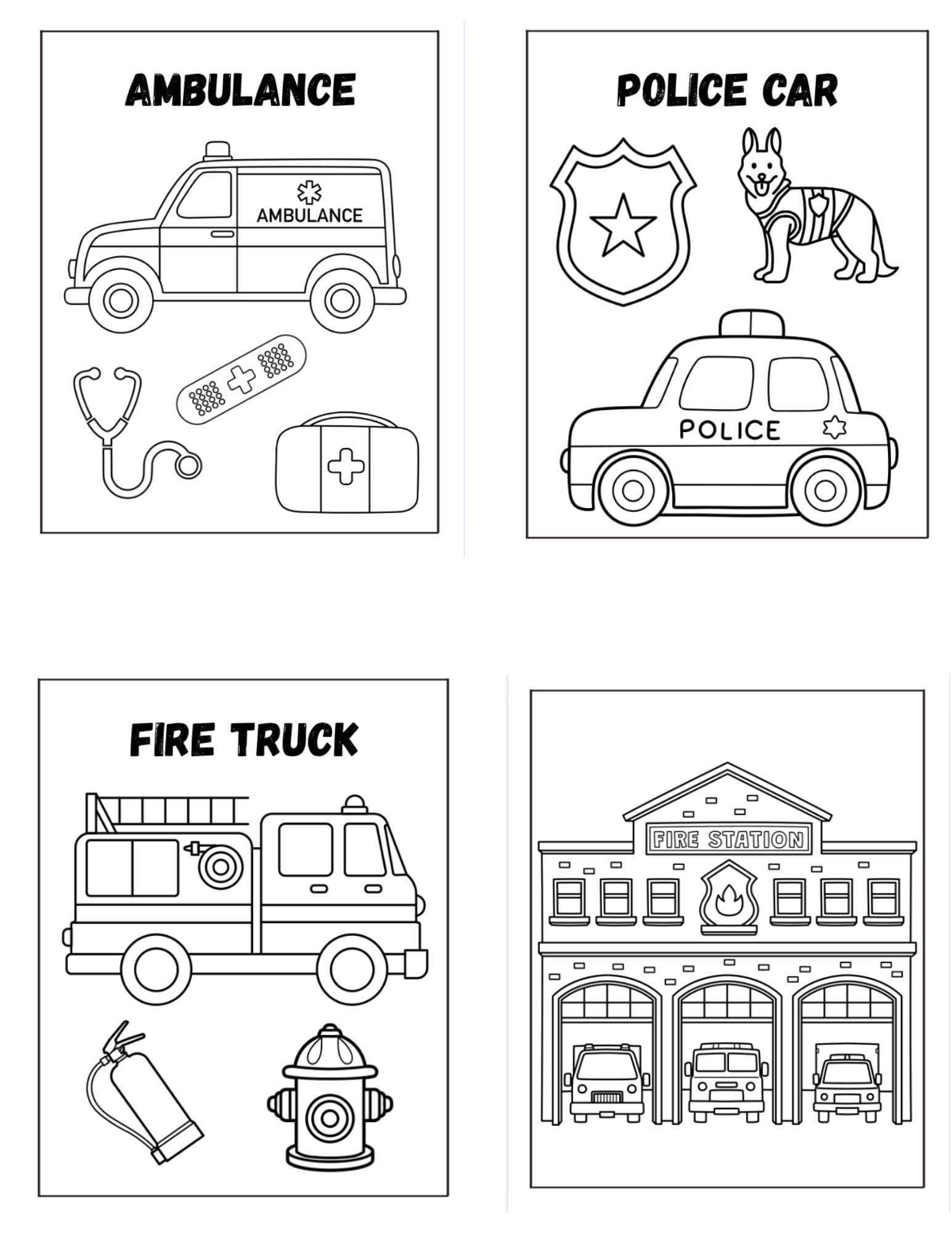 Emergency Vehicle Coloring Pages (4) - Etsy