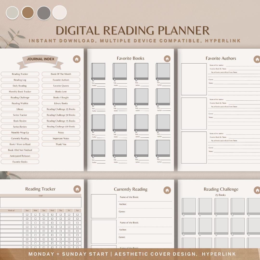 Digital Reading Planner, Printable Book Tracker, Reading Journal, Book ...