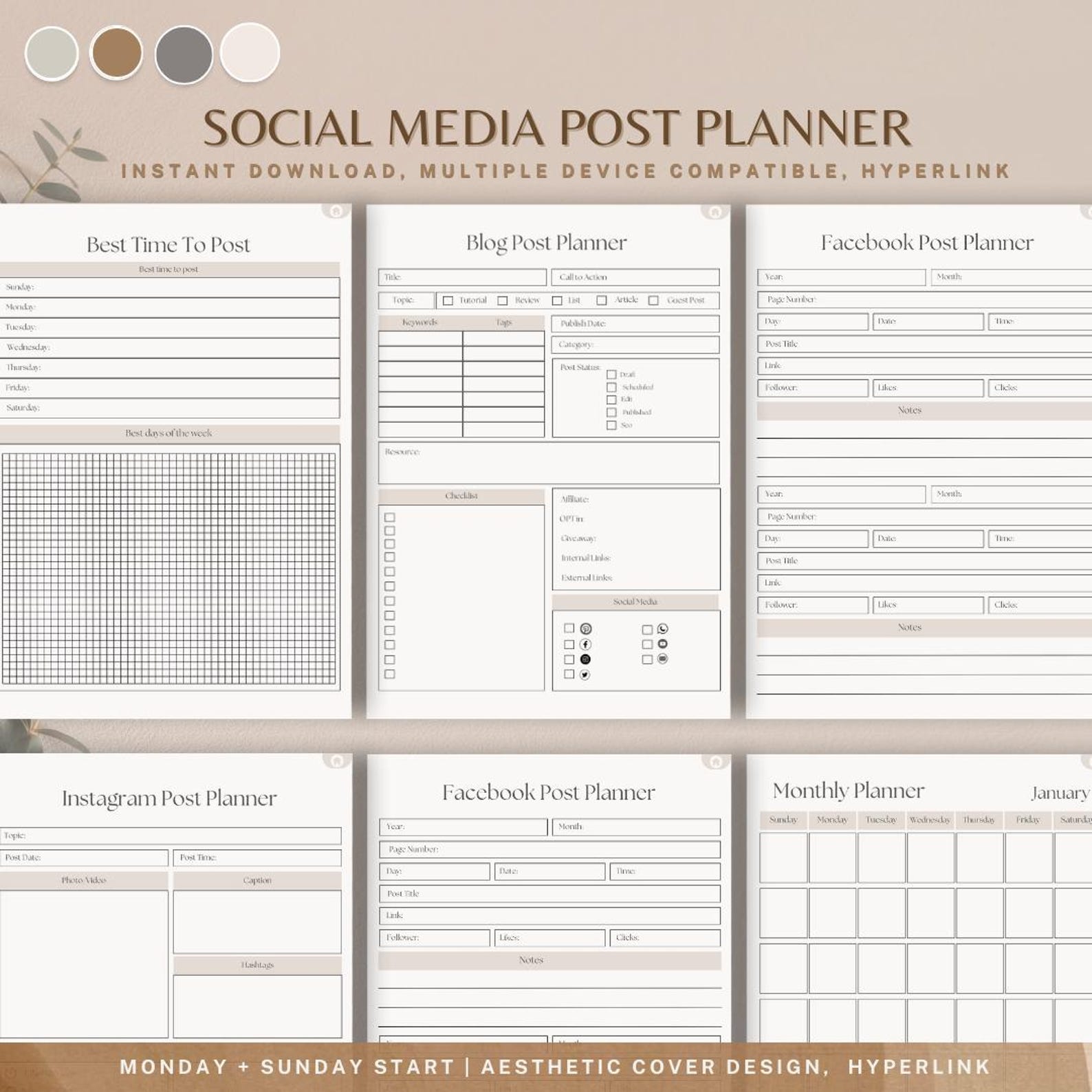 Digital Social Media Post Planner, Social Media Calendar, Content ...
