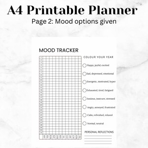 Yearly Mood Tracker Printable Planner Digital Journal for Mental Health ...
