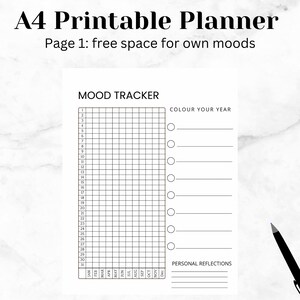 Yearly Mood Tracker Printable Planner Digital Journal for Mental Health ...