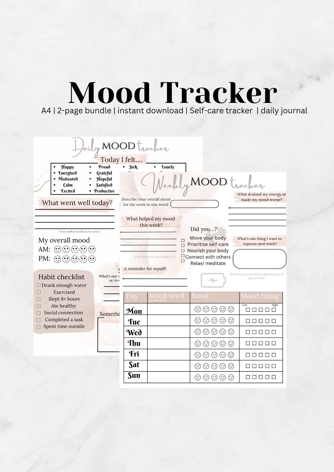 Printable Planner Digital Mood Tracker Printable Mood Tracker Journal ...