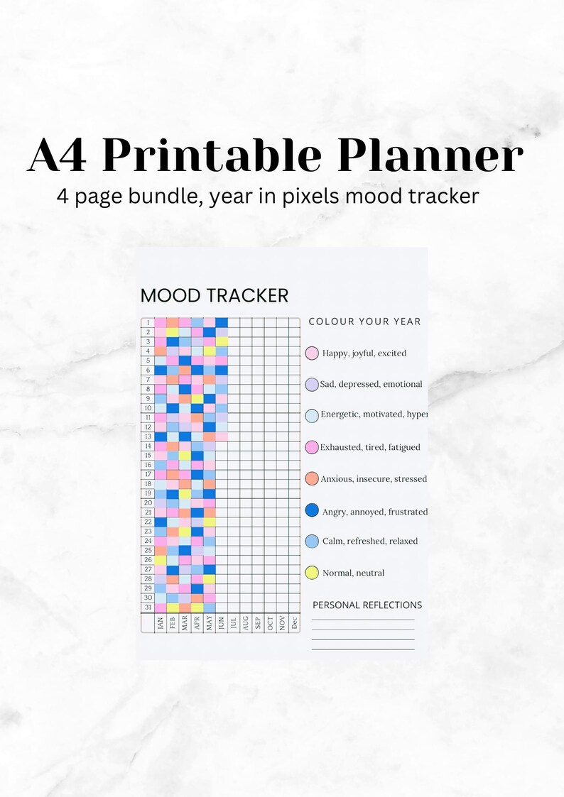 Yearly Mood Tracker Printable Planner Digital Journal for Mental Health ...