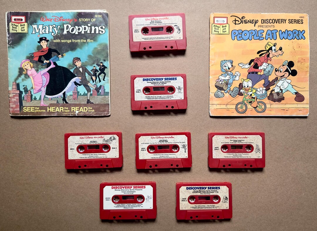 1970s 1980s Disney 4 Storyteller and 3 Discovery Cassette Tapes 2 Books ...
