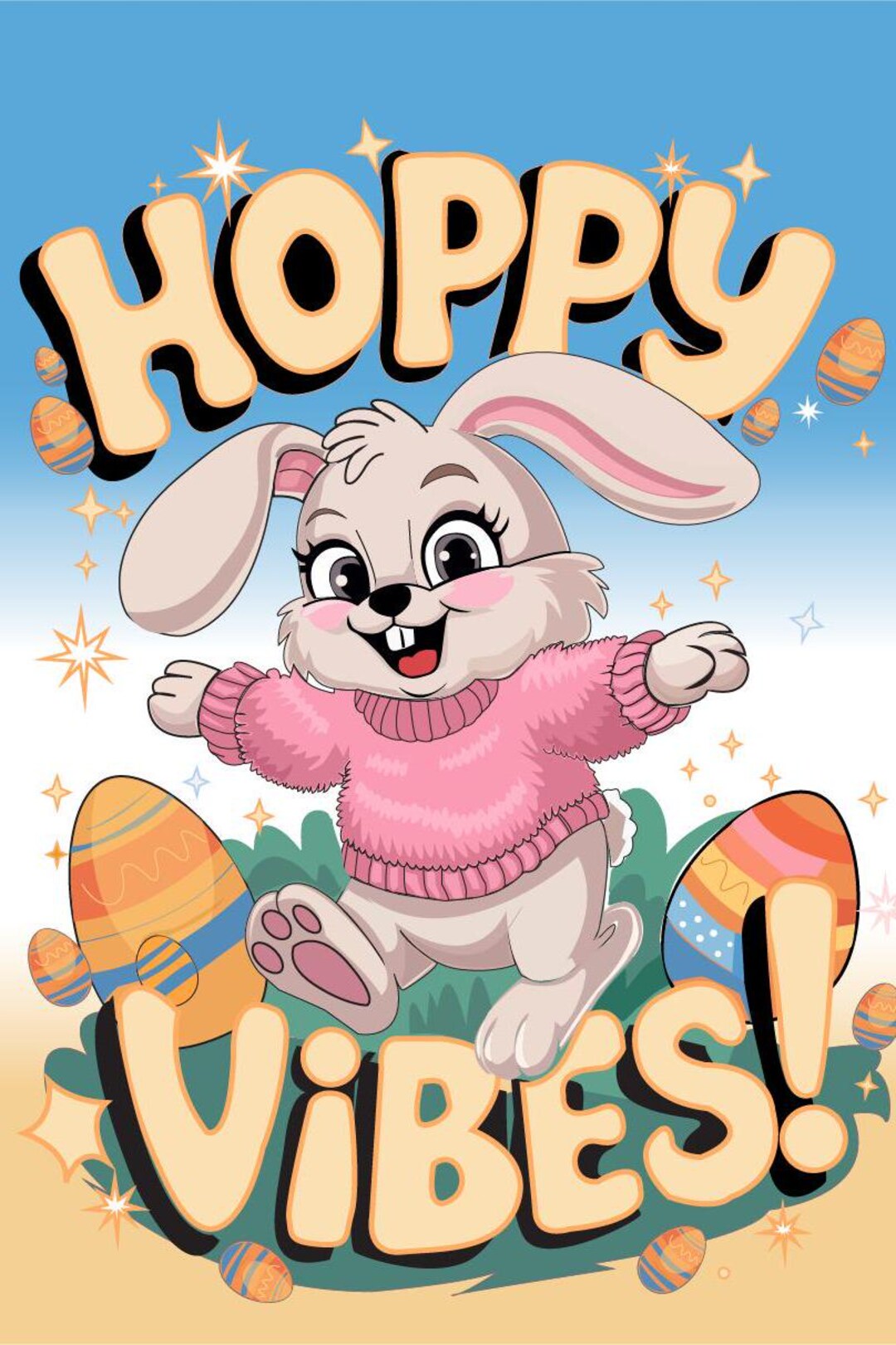Hoppy Vibes Easter Bunny Printable Wall Art - Cute Digital Download for ...