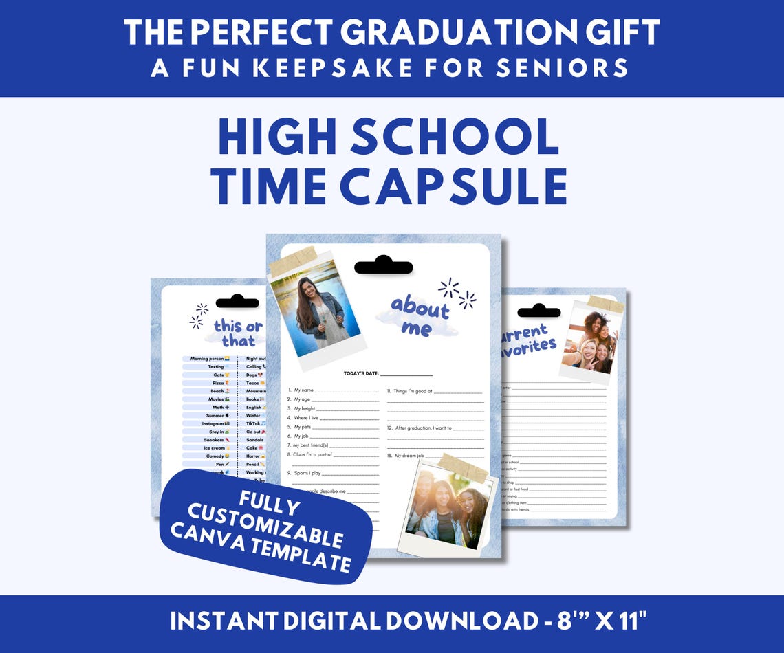 High School Time Capsule Printable – Canva Template | 4-page Graduation ...