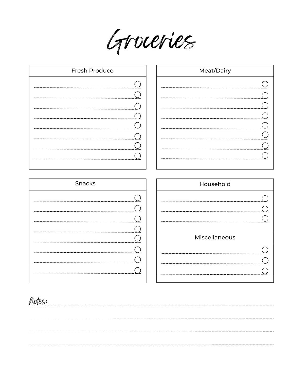 Printable Template, Grocery Planner, Shopping List, A4 and US Letter ...
