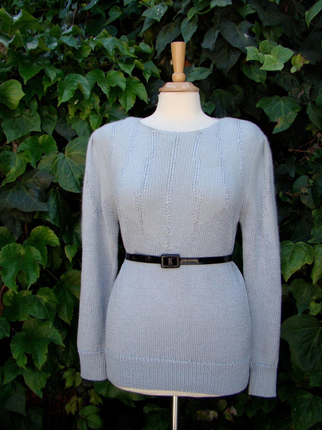 Vintage 80s / New Wave/ Angora / Puff Sleeve / Baby Blue and Silver ...