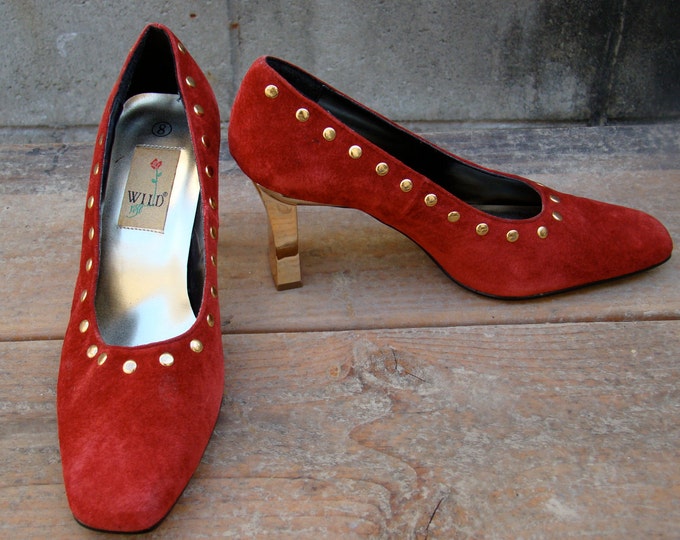 Vintage Red / Suede and Gold / Wild Rose / Heels / Size 8 - Etsy