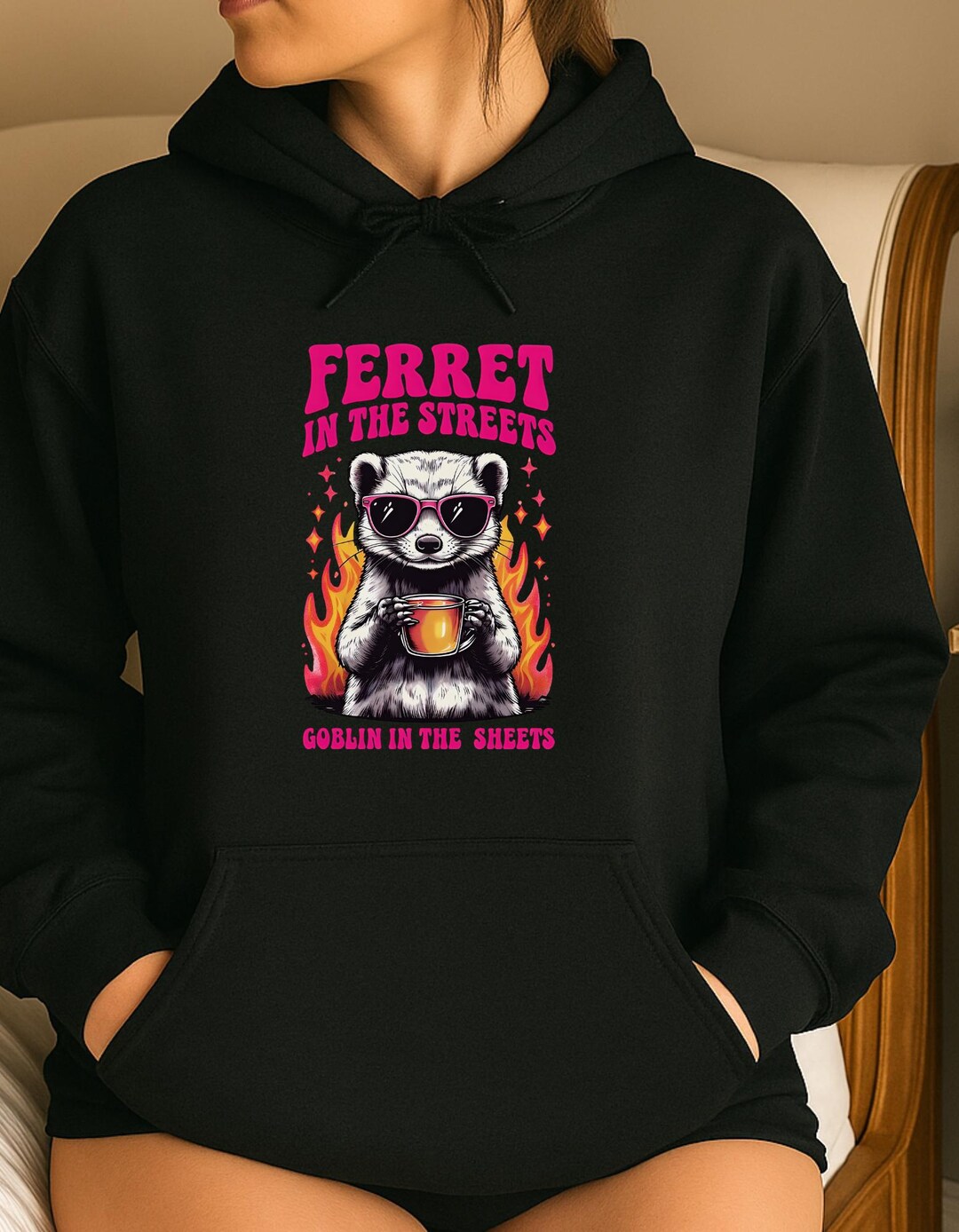 Funny Ferret Hoodie – Goblin in the Sheets Sweatshirt, Animal Lover ...