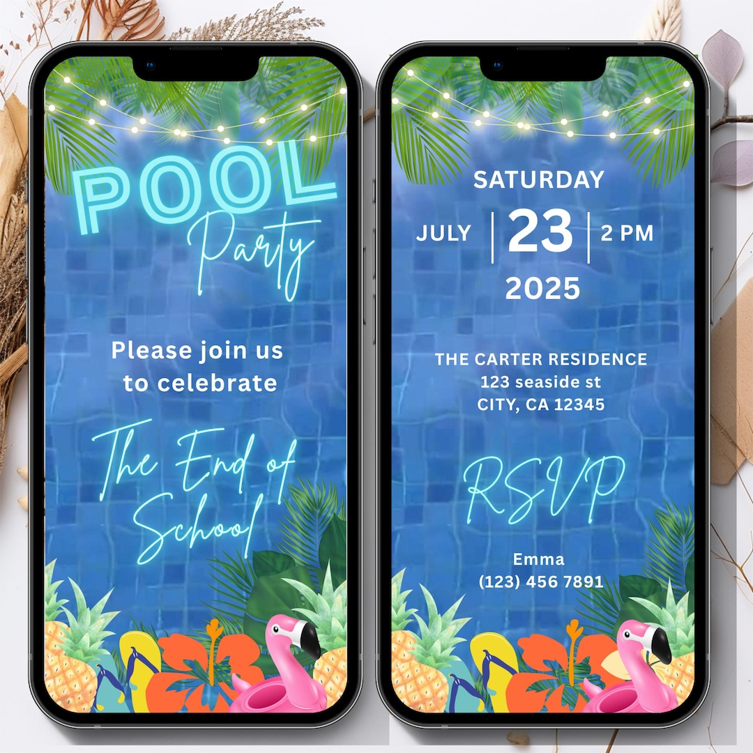 Blue Animated Pool Party Invitation Template, Editable Video in Canva ...