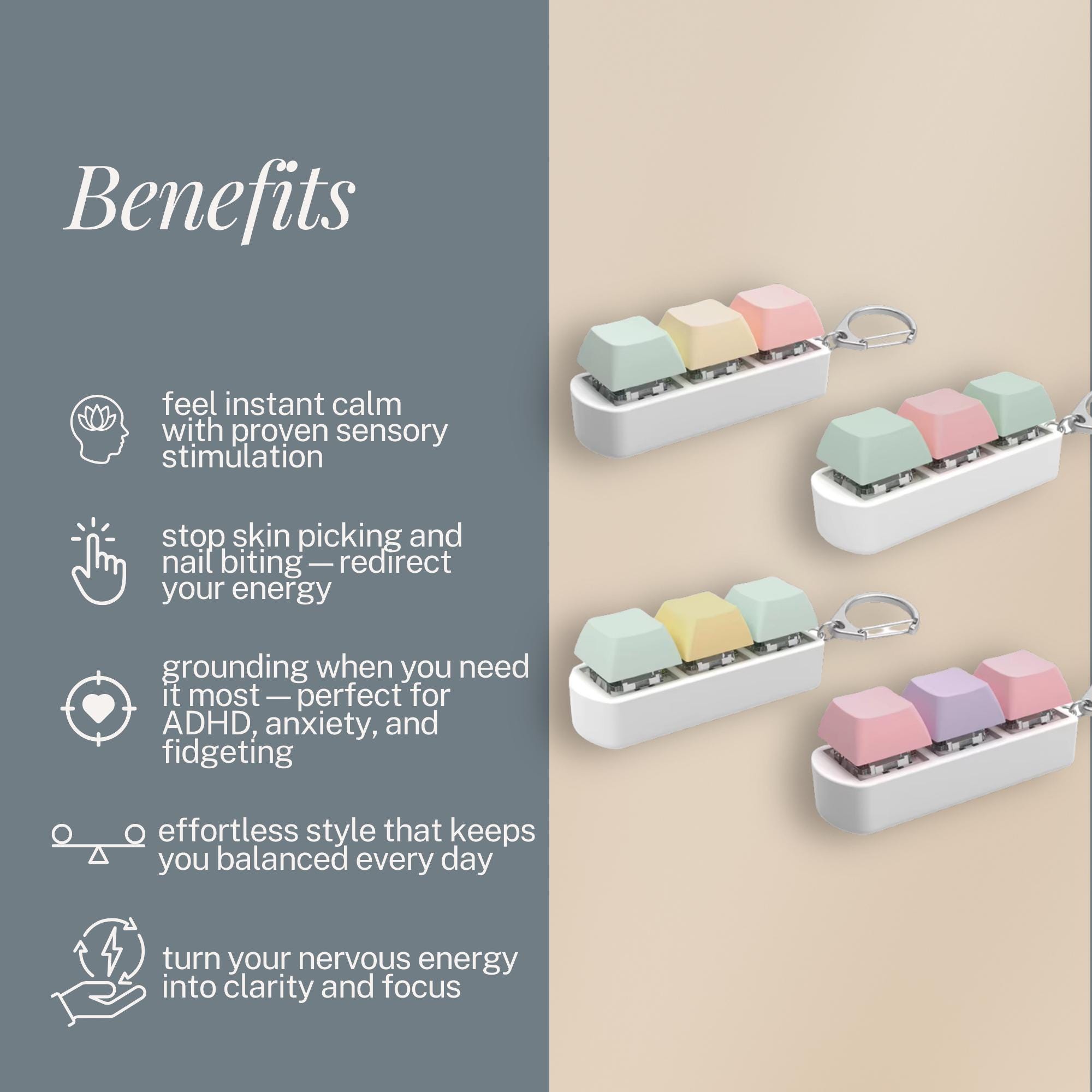 Keyboard Fidget Toy | Fidget Clicker Keychain for Focus & Stress Relief ...