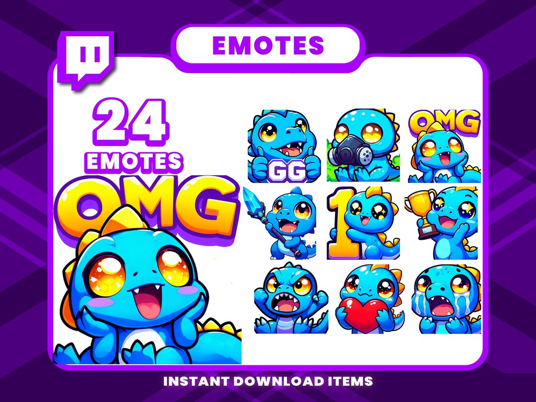 24 Blue Dinosaur Emote Pack, High-resolution Twitch Emotes, Discord ...