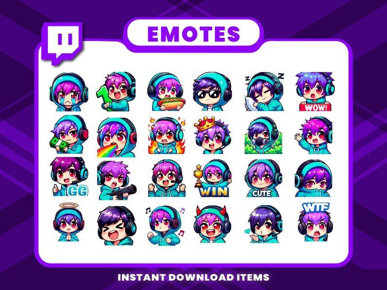 24 Gamer Boy Emote Pack, High-resolution Twitch Emotes, Discord Emotes ...