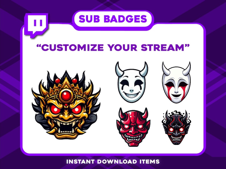 12 Demon Masks Sub Badges – Fantasy Twitch Tier Badges, High-res ...