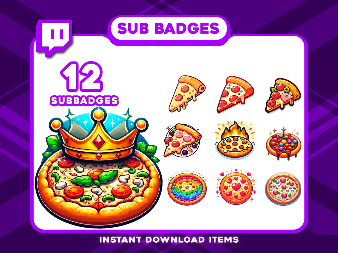 12 Legendary Pizzas Sub Badges – Fantasy Twitch Tier Badges, High-res ...