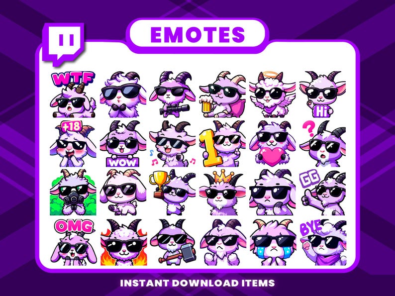 24 Lilac Goat Emote Pack, High-resolution Twitch Emotes, Discord Emotes ...