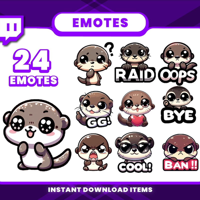 Chibi Otter Emotes Twitch - Etsy