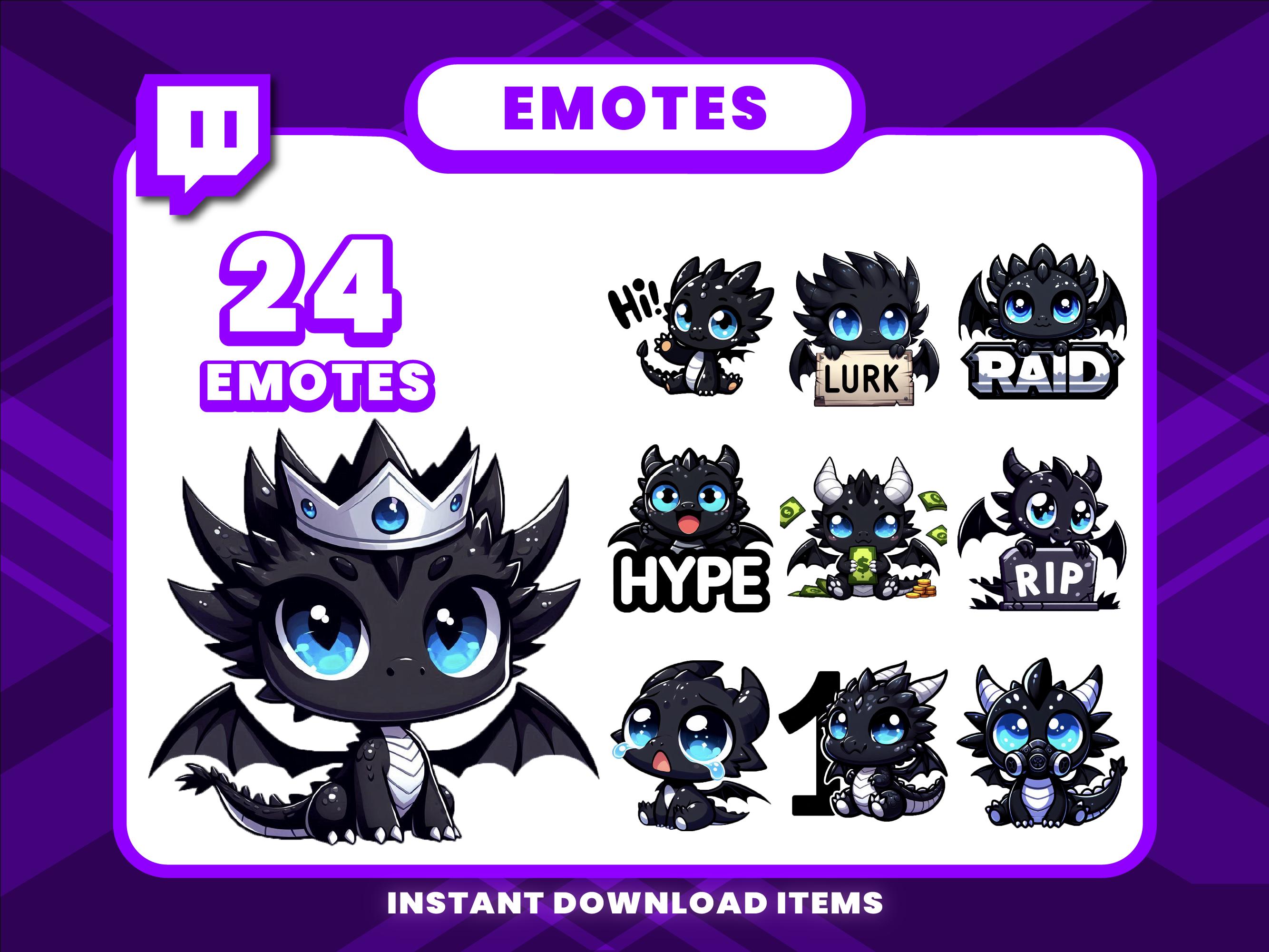 24 Black Dragon Emote Pack, High-resolution Twitch Emotes, Discord ...