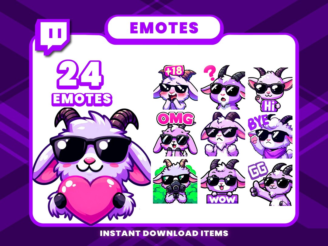 24 Lilac Goat Emote Pack, High-resolution Twitch Emotes, Discord Emotes ...