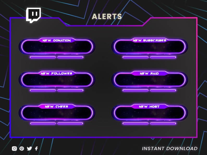 Twitch Stream Pack – Neon Purple Animated Overlays, Screens & Panels ...