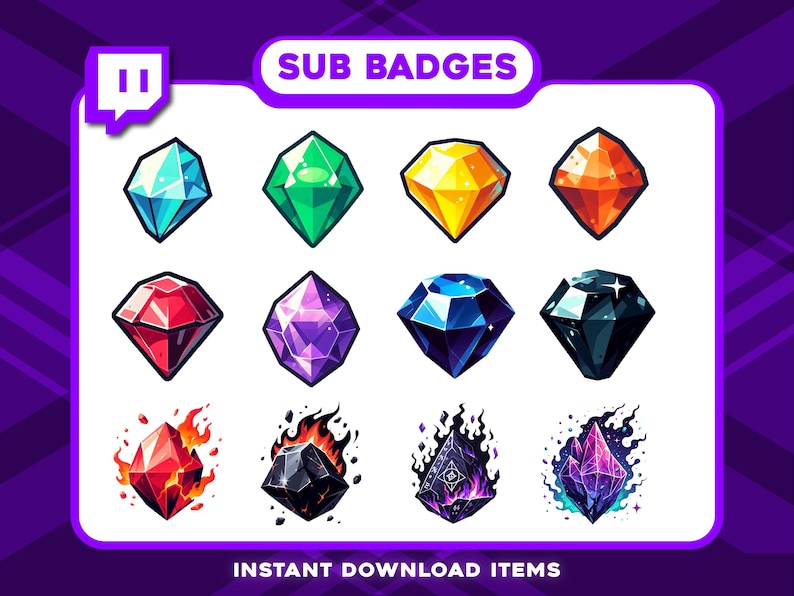 12 Gemstones Sub Badges – Fantasy Twitch Tier Badges, High-res ...