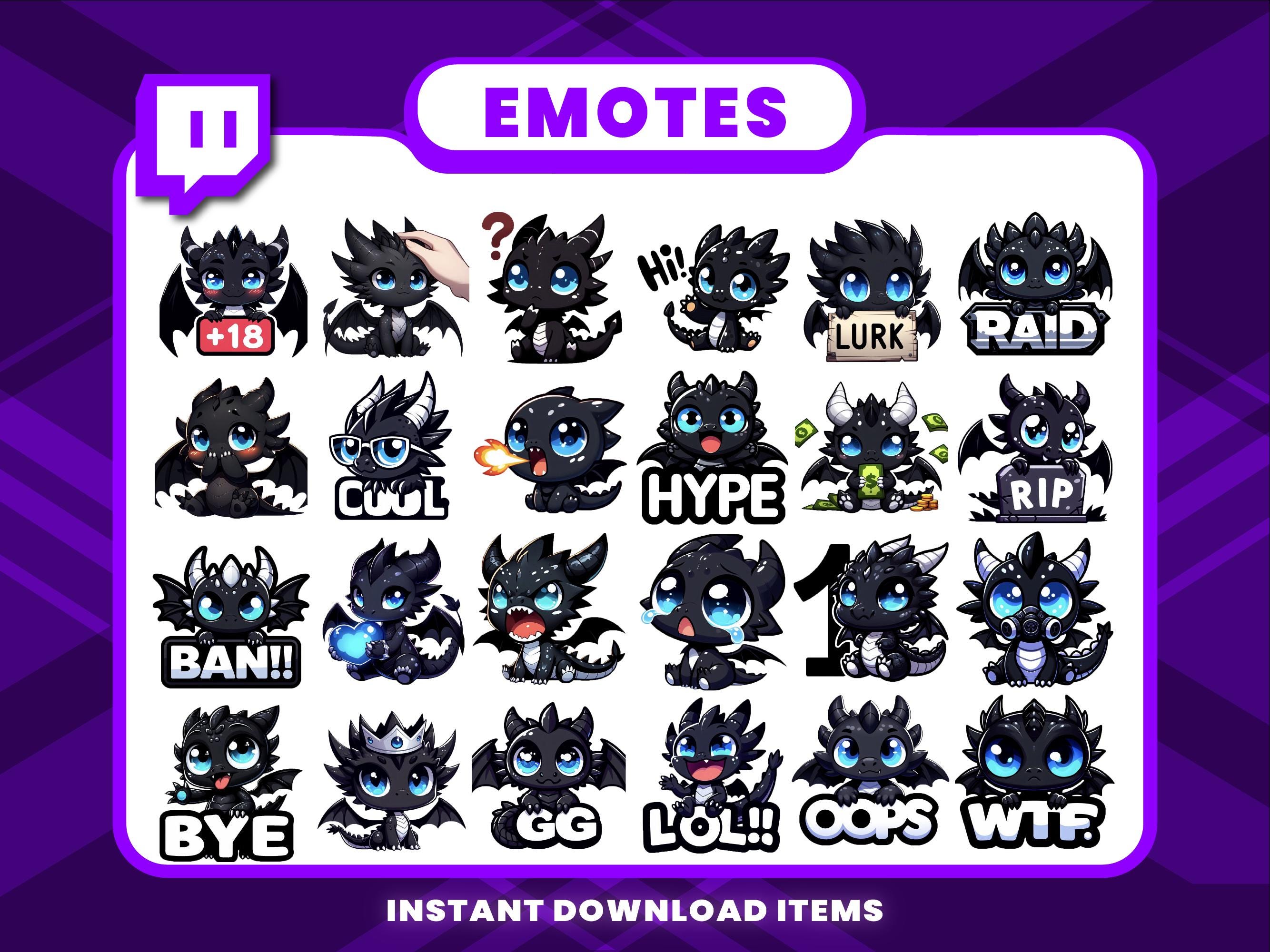 24 Black Dragon Emote Pack, High-resolution Twitch Emotes, Discord ...