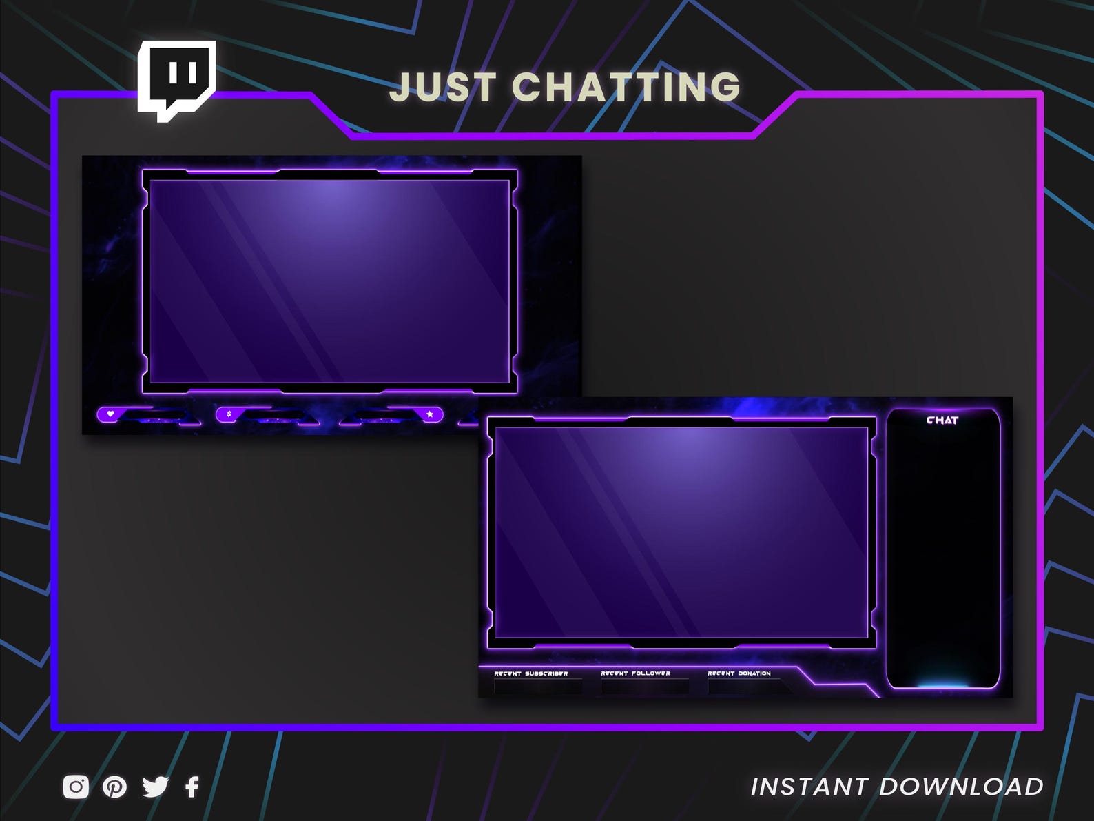 Twitch Stream Pack – Neon Purple Animated Overlays, Screens & Panels ...