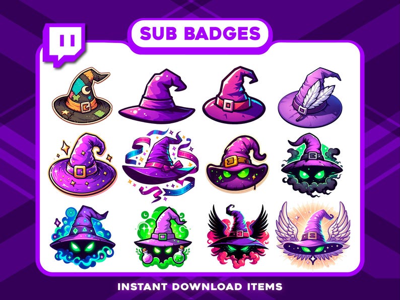 12 Witch Hat Sub Badges – Fantasy Twitch Tier Badges, High-res ...