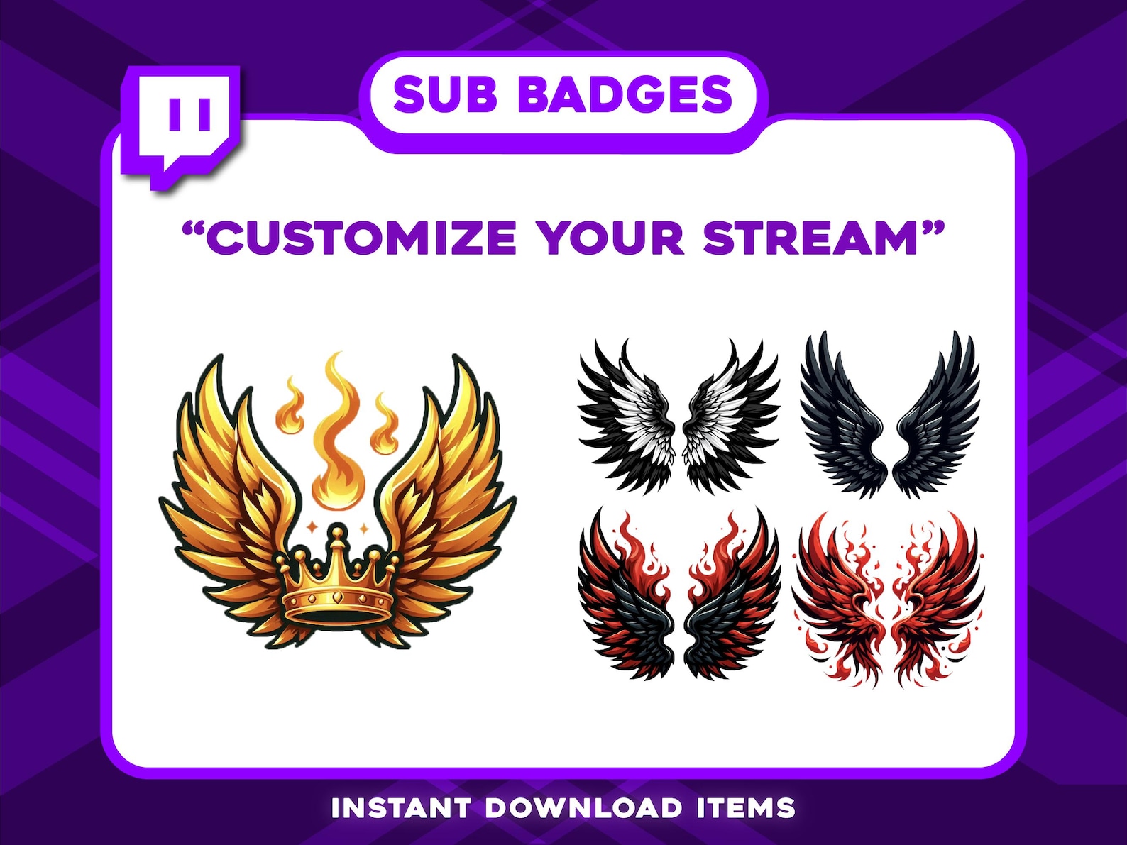 12 Wings Sub Badges – Fantasy Twitch Tier Badges, High-res Subscriber ...