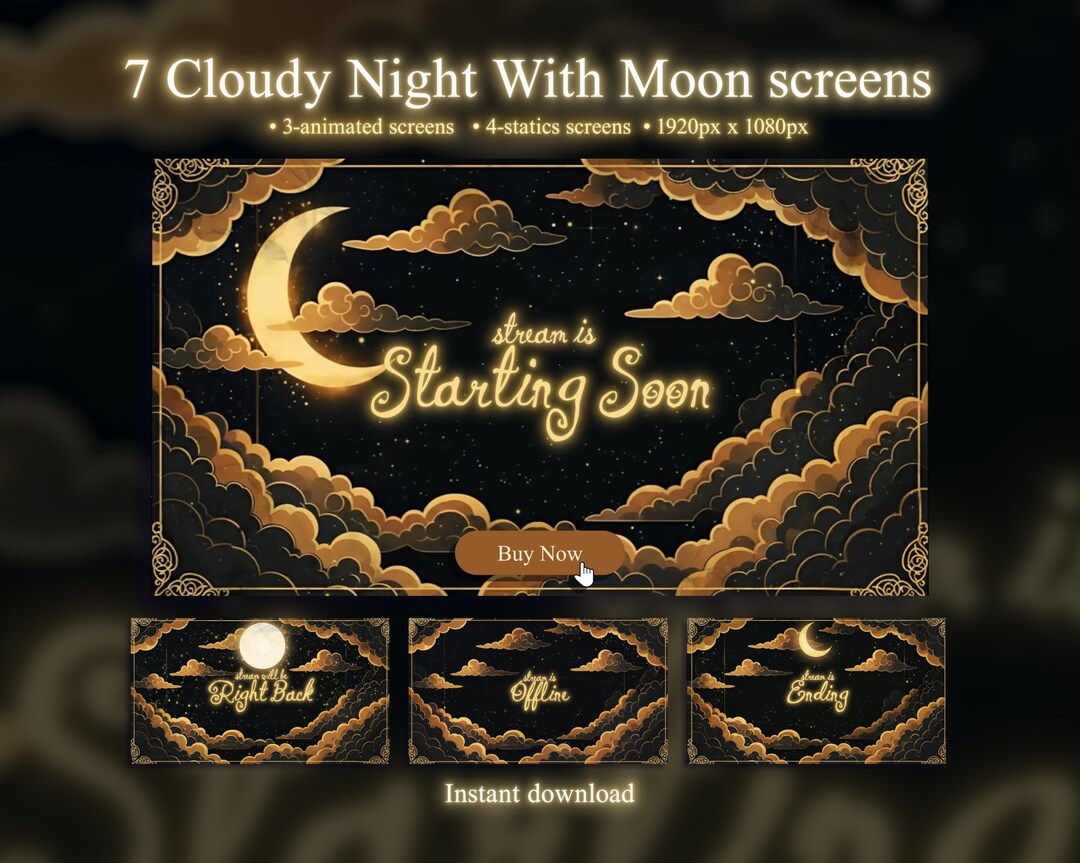 Cozy Night Twitch Screens Overlay Pack – Animated Starting Soon, BRB ...