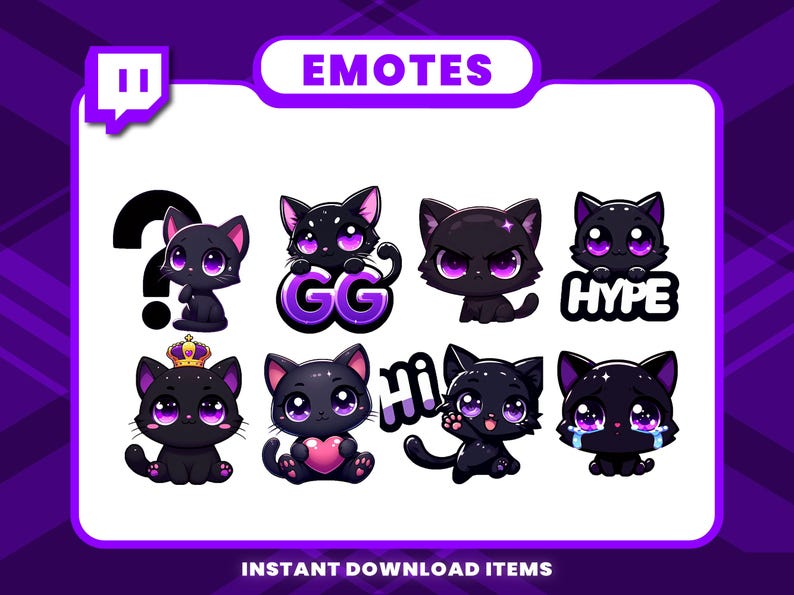 24 Black Cat Animated Emotes, Twitch Emotes, Black Cat GIF Emotes for ...