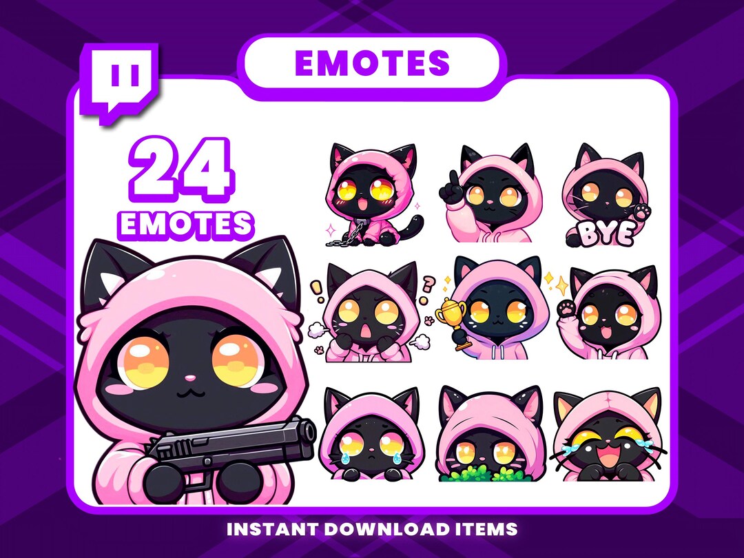 24 Pink Cat Emote Pack, High-resolution Twitch Emotes, Discord Emotes ...