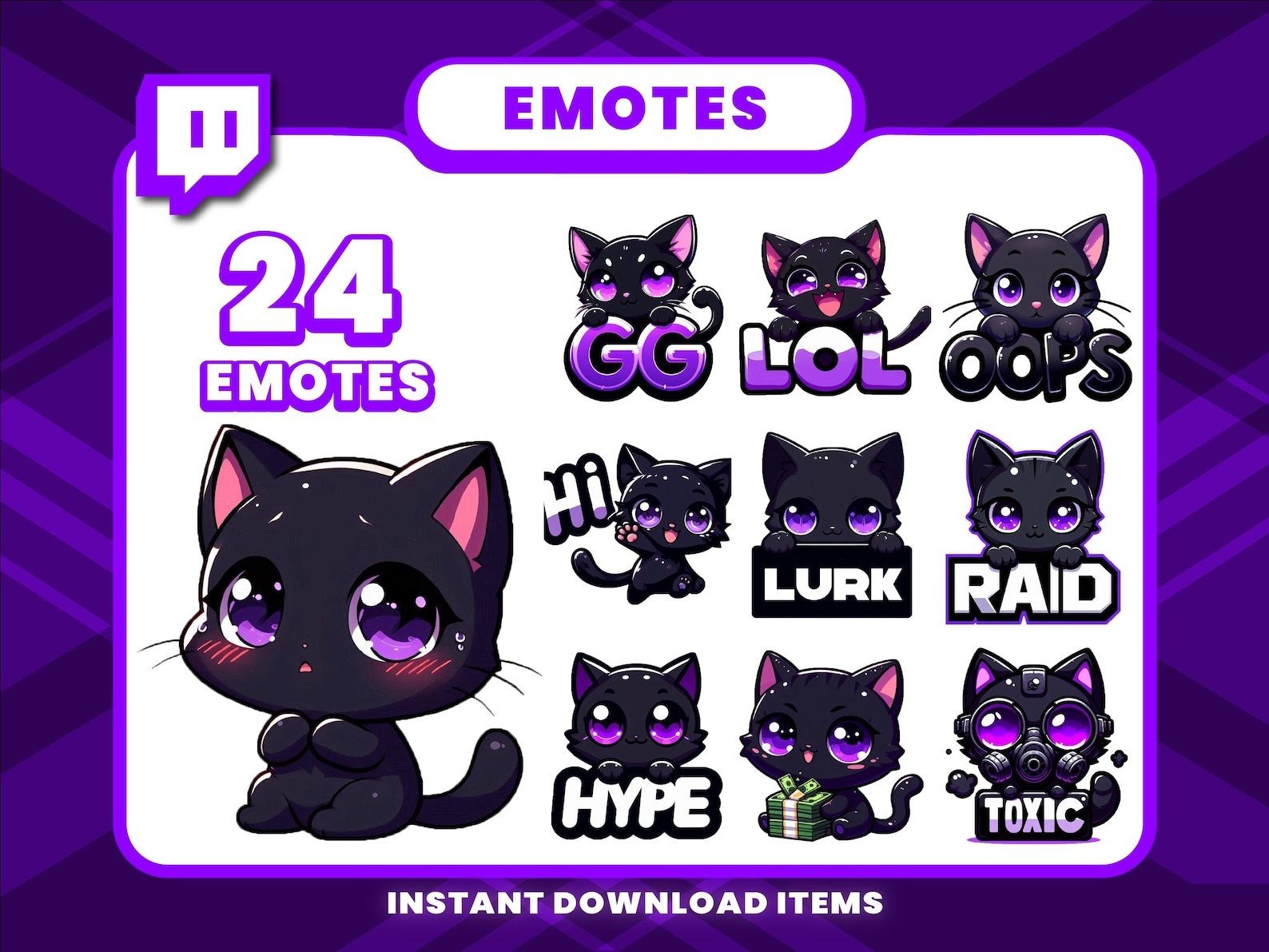 24 Black Cat Emote Pack, High-resolution Twitch Emotes, Discord Emotes ...