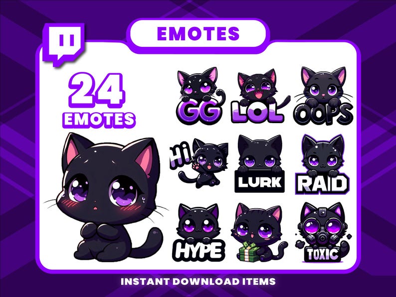 24 Black Cat Emote Pack, High-resolution Twitch Emotes, Discord Emotes ...