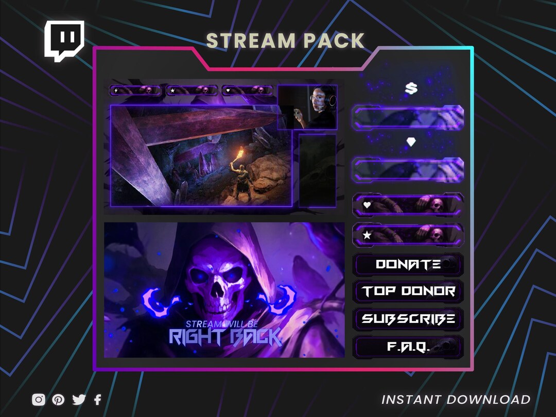 Twitch Stream Pack, Purple Reaper Animated Overlays, Screens & Panels ...