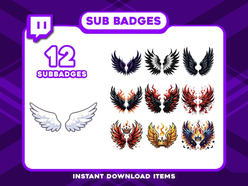 12 Wings Sub Badges – Fantasy Twitch Tier Badges, High-res Subscriber ...