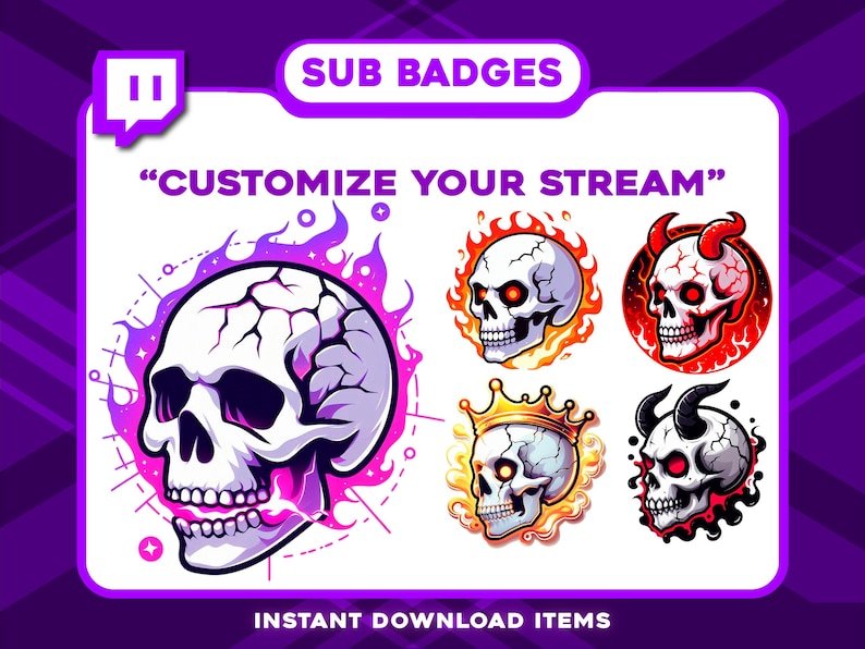12 Enchanted Skulls Sub Badges – Fantasy Twitch Tier Badges, High-res ...
