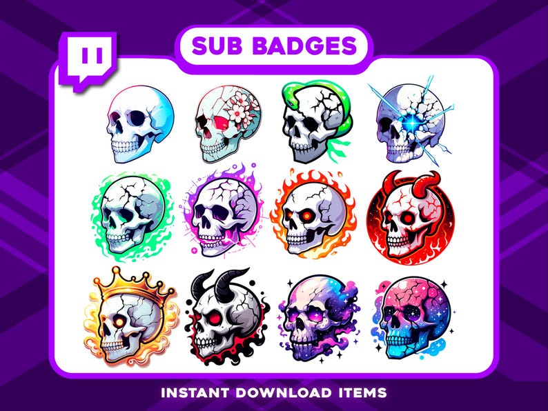 12 Enchanted Skulls Sub Badges – Fantasy Twitch Tier Badges, High-res ...